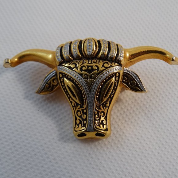 Unbranded | Jewelry | Vintage Damascene Bull Head Brooch Pin Zodiac ...